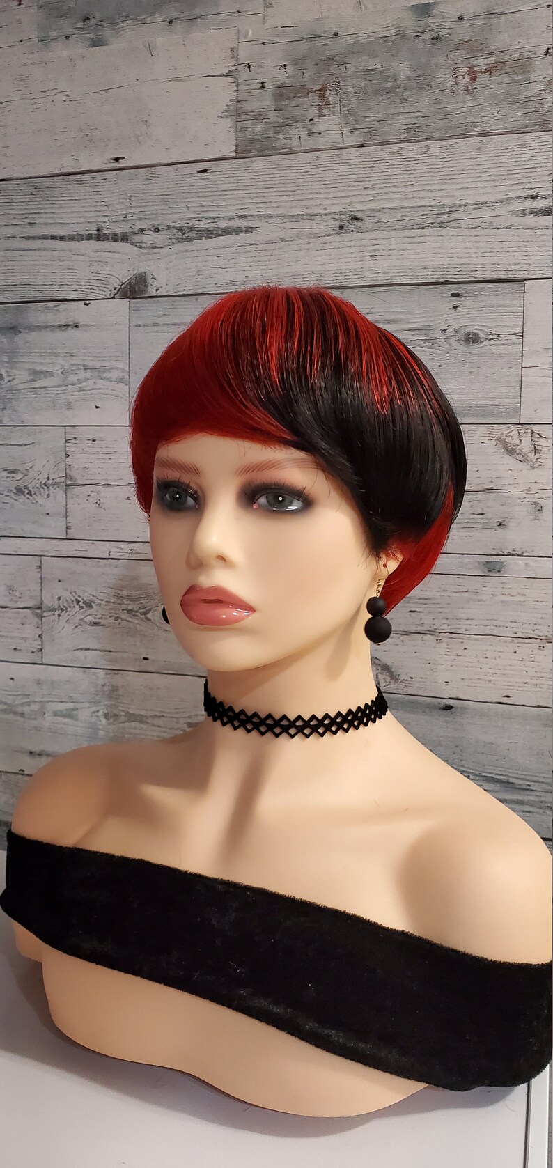 Red and Black 100%human Hair Pixie Cut Wig Vals Sales - Etsy