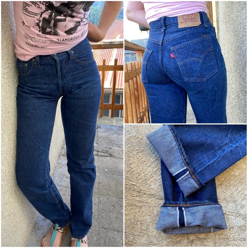Levis 501 Selvedge Redline Vintage W24 Raw Dark Blue 70s - Etsy