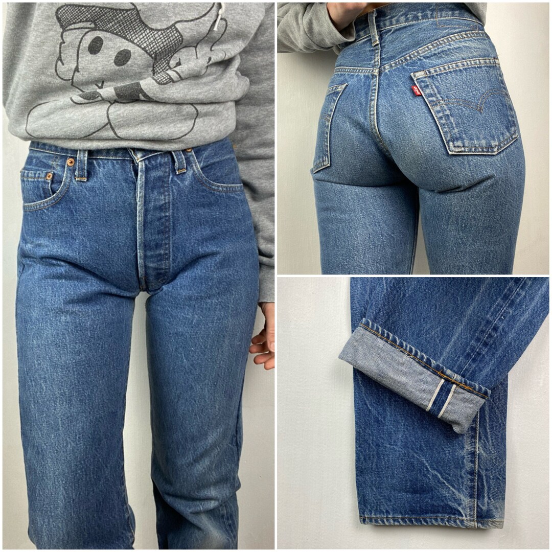 Levis 501 Selvedge Redline Vintage W24 L34 Dark Blue 80s - Etsy