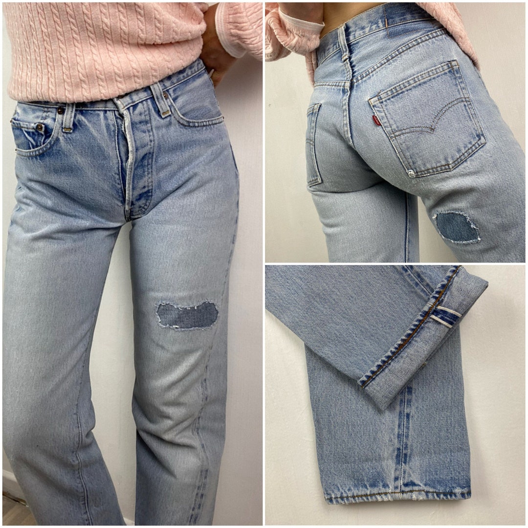 Levis 501 Selvedge Redline Vintage W24 L28 Light Blue Faded Early 80s - Etsy