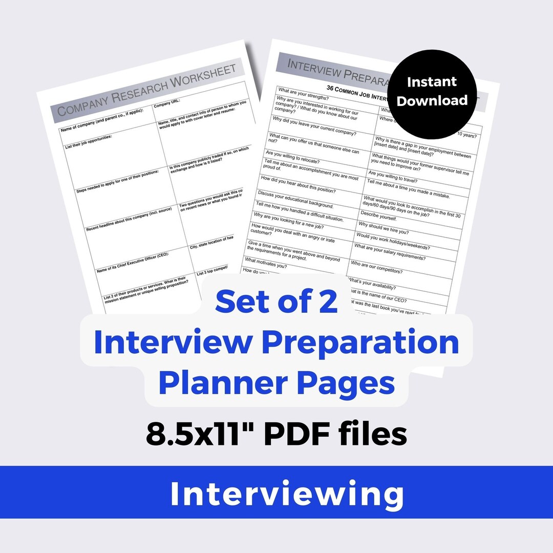 Planner Pages for Company Research and Interview Prep | Instant ...