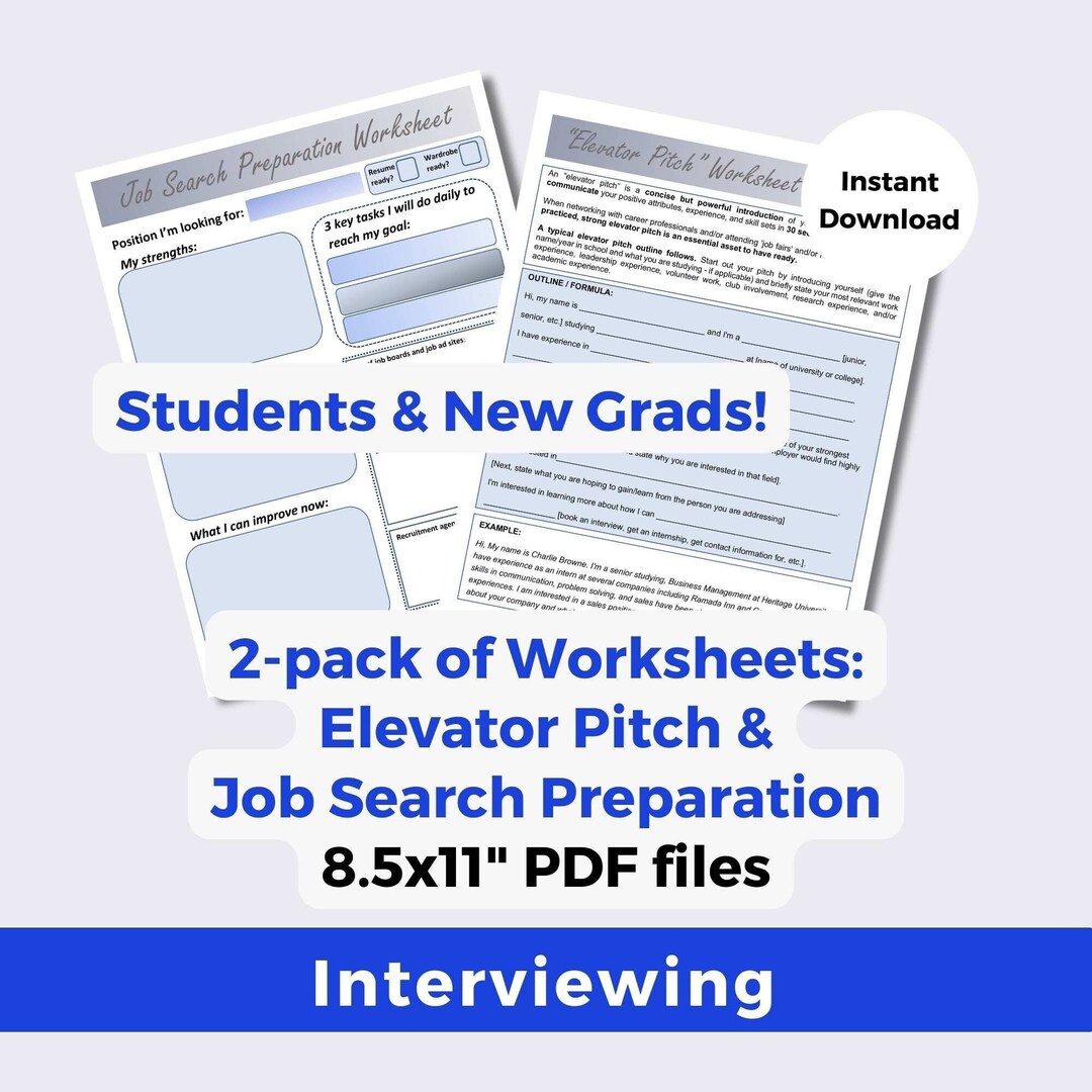 Worksheet Bundle | Elevator Pitch, Job Search Prep for Students, New ...