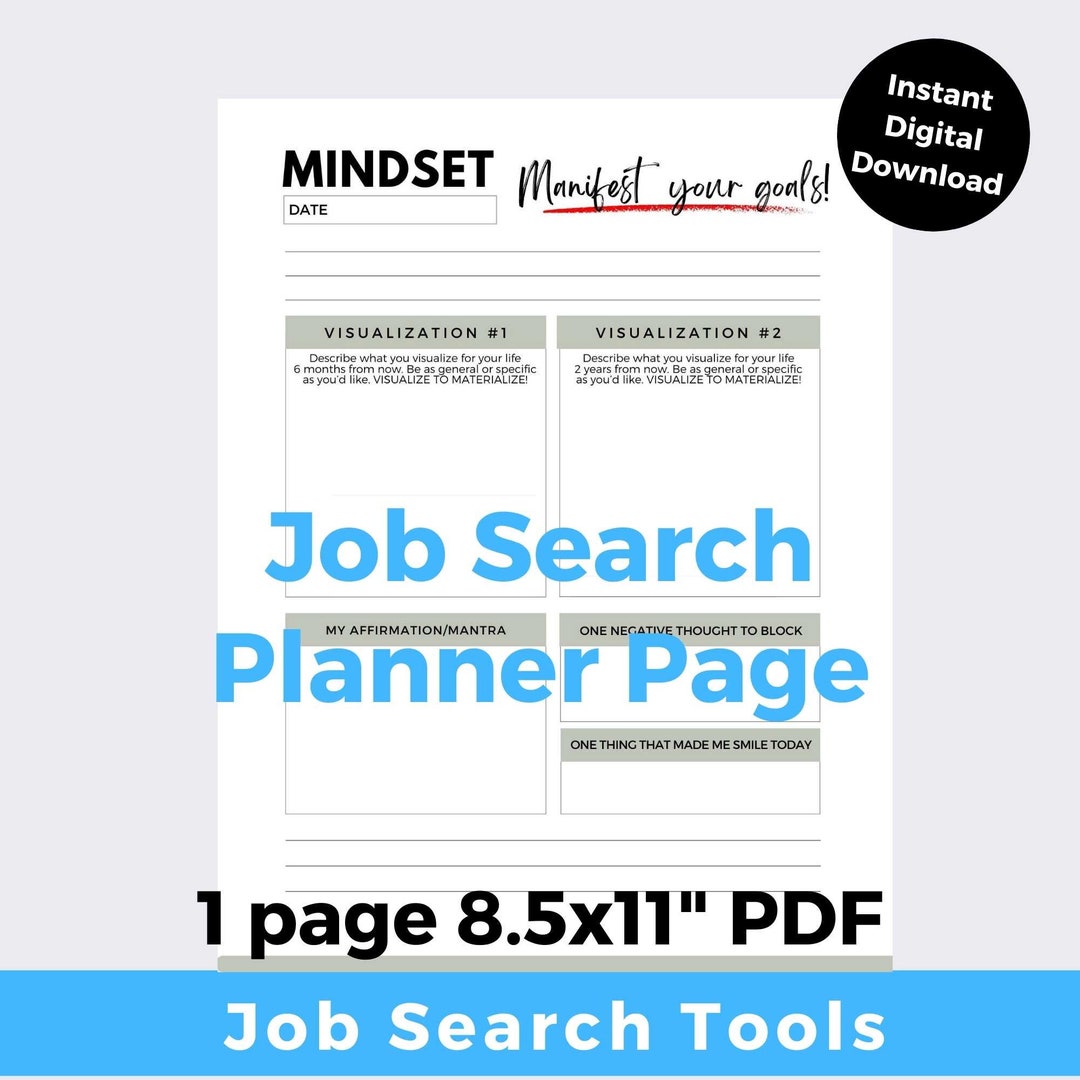 Mindset Job Search Planner Page | Instant Download PDF | Focus and ...
