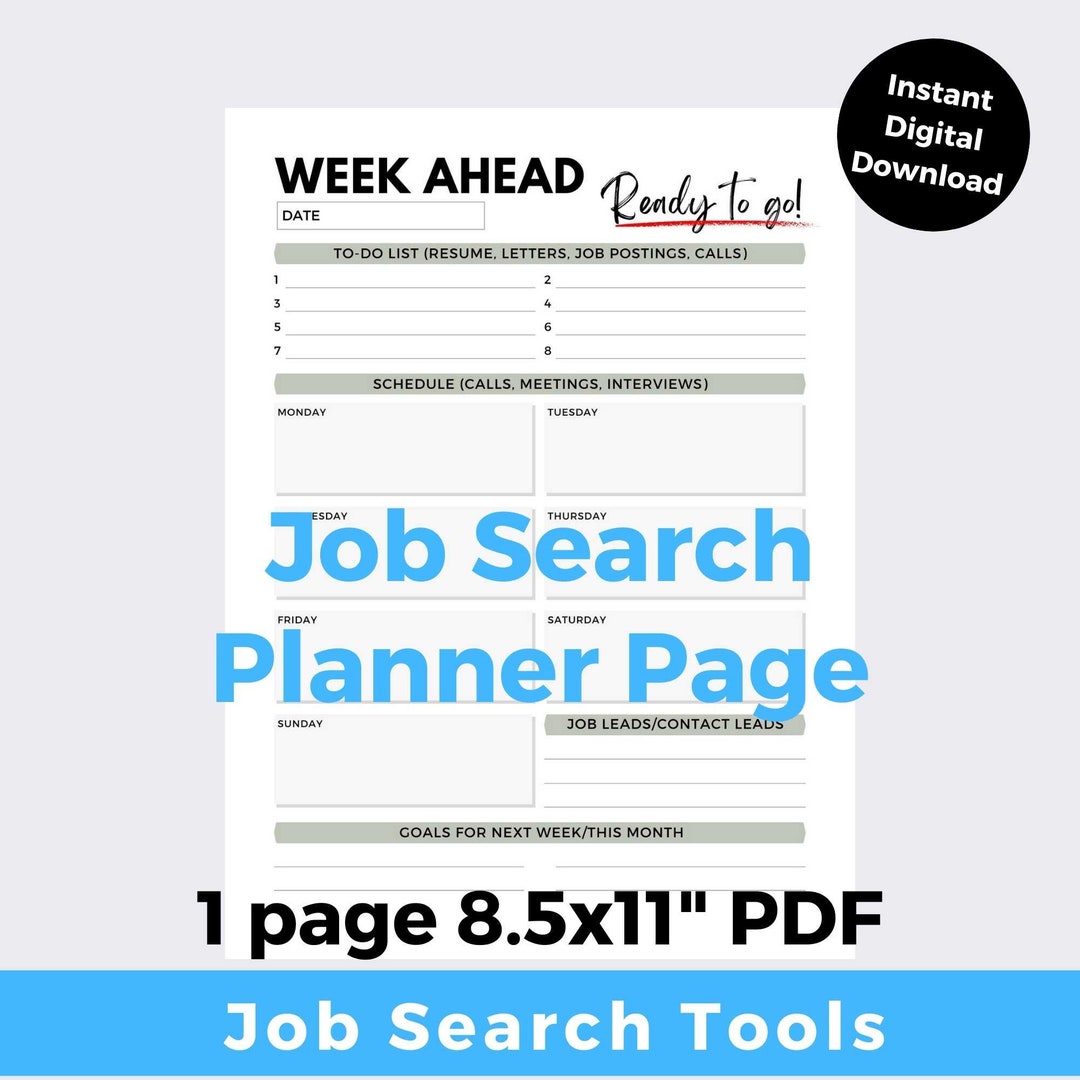 Single Planner Page Week Ahead for Job Search | Instant Download PDF ...