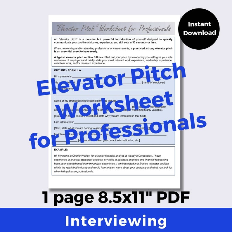 Job Search Worksheet Bundle | Elevator Pitch + Interview Prep (PDF ...