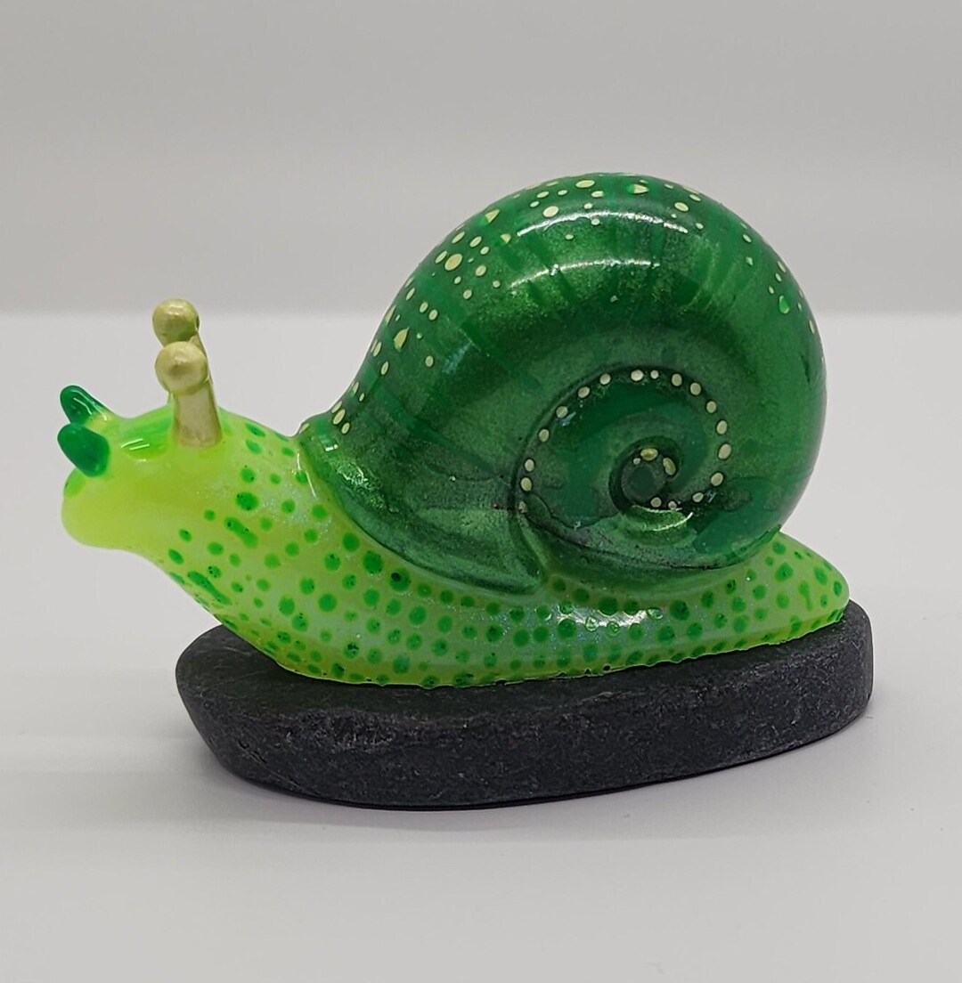 Neon Green Resin Snail Figure Statue Hand-painted Unique and One of a ...