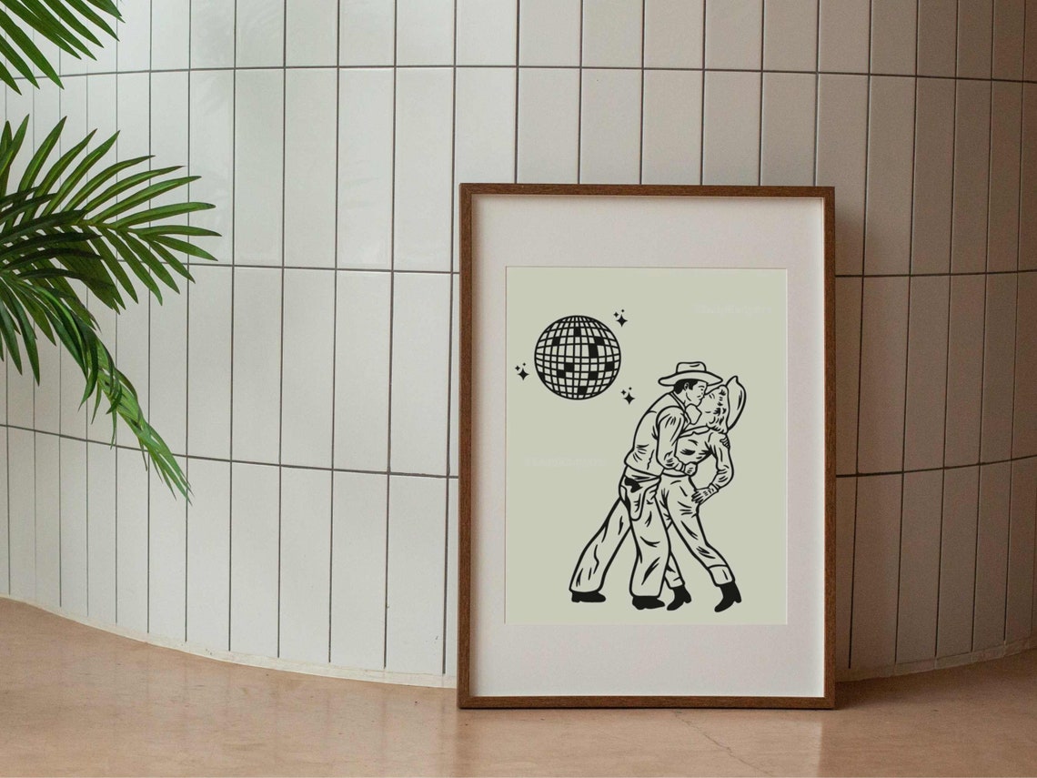 Disco Cowgirl and Cowboy Art Western Art PRINTABLE Vintage - Etsy