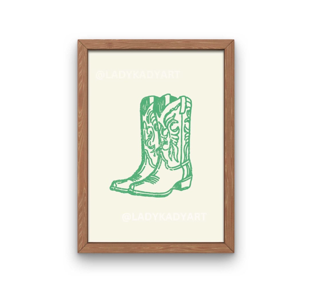 Green Distressed Cowboy Boot Art, PRINTABLE Western Art, Vintage ...