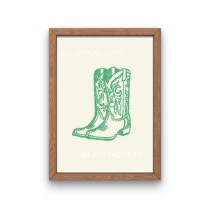 Green Distressed Cowboy Boot Art, PRINTABLE Western Art, Vintage ...