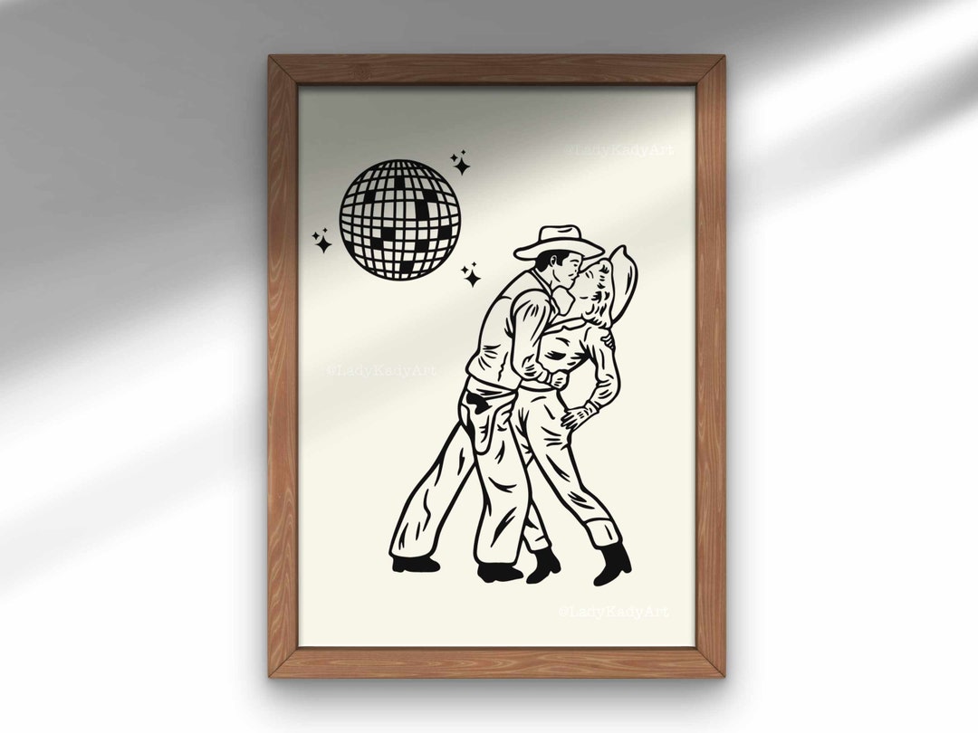 Disco Cowgirl and Cowboy Art, Western Art, PRINTABLE, Vintage Western ...