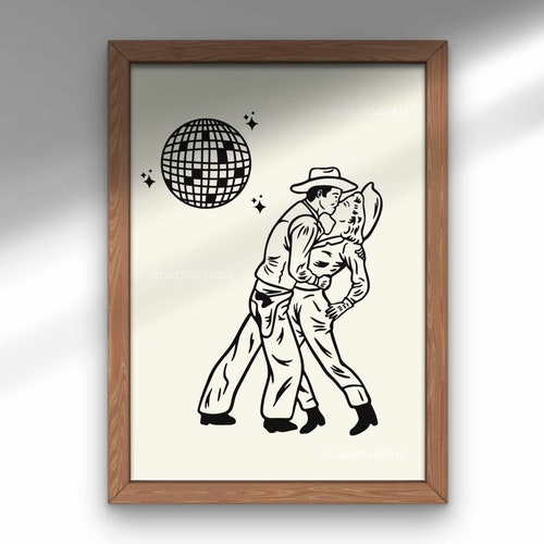 Disco Cowgirl and Cowboy Art Western Art PRINTABLE Vintage - Etsy