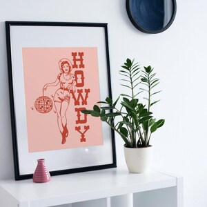 Disco Cowgirl Print, Retro Cowgirl Art, Printable Wall Art, Western ...