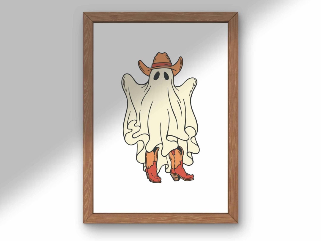 Cowboy Ghost Halloween Art Print: Spooky Western Decor (digital ...