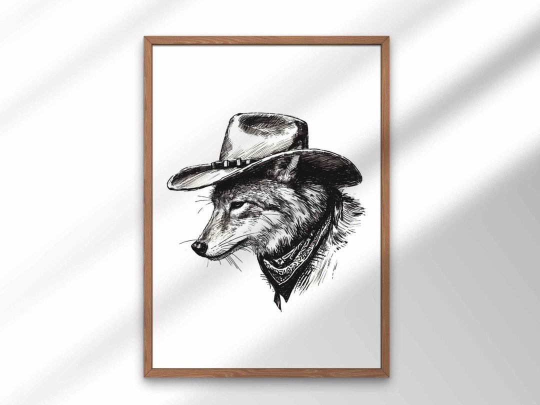 Cowboy Coyote Print, Western PRINTABLE, Vintage Western Decor ...