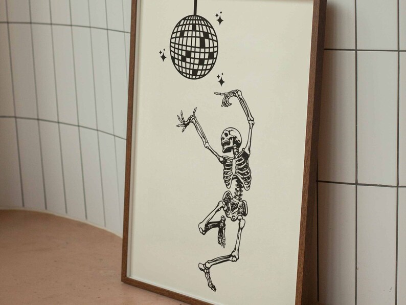 Dancing Skeleton Disco Ball Art Print: Trendy Wall Decor (digital ...