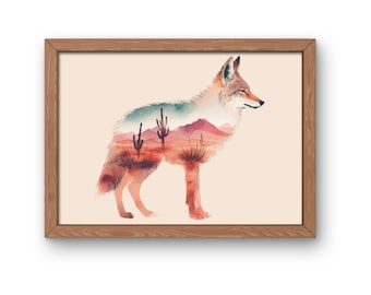 Southwest Coyote Wall Art, Watercolor Desert Print - Etsy