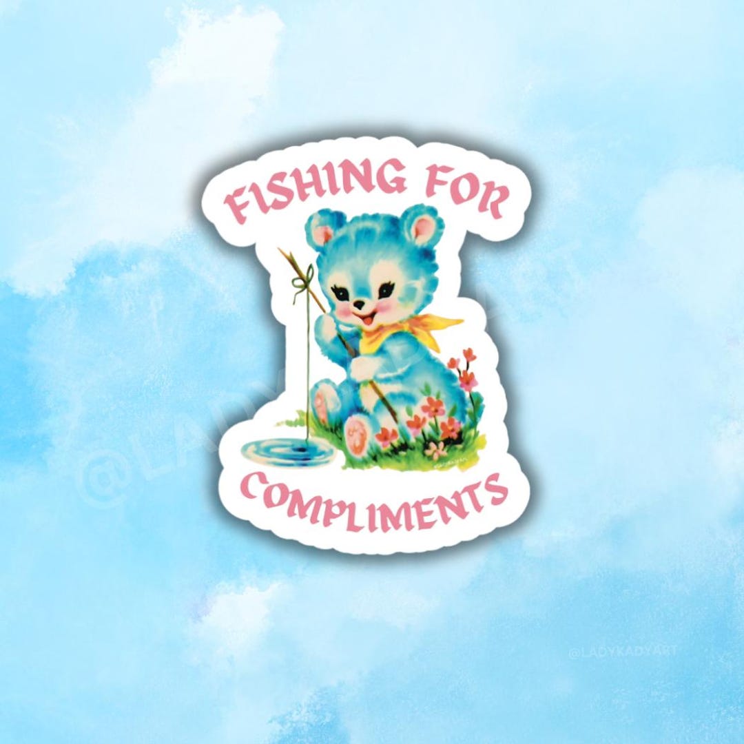 Fishing for Compliments Sticker, Retro Kitsch Sticker, Vintage ...