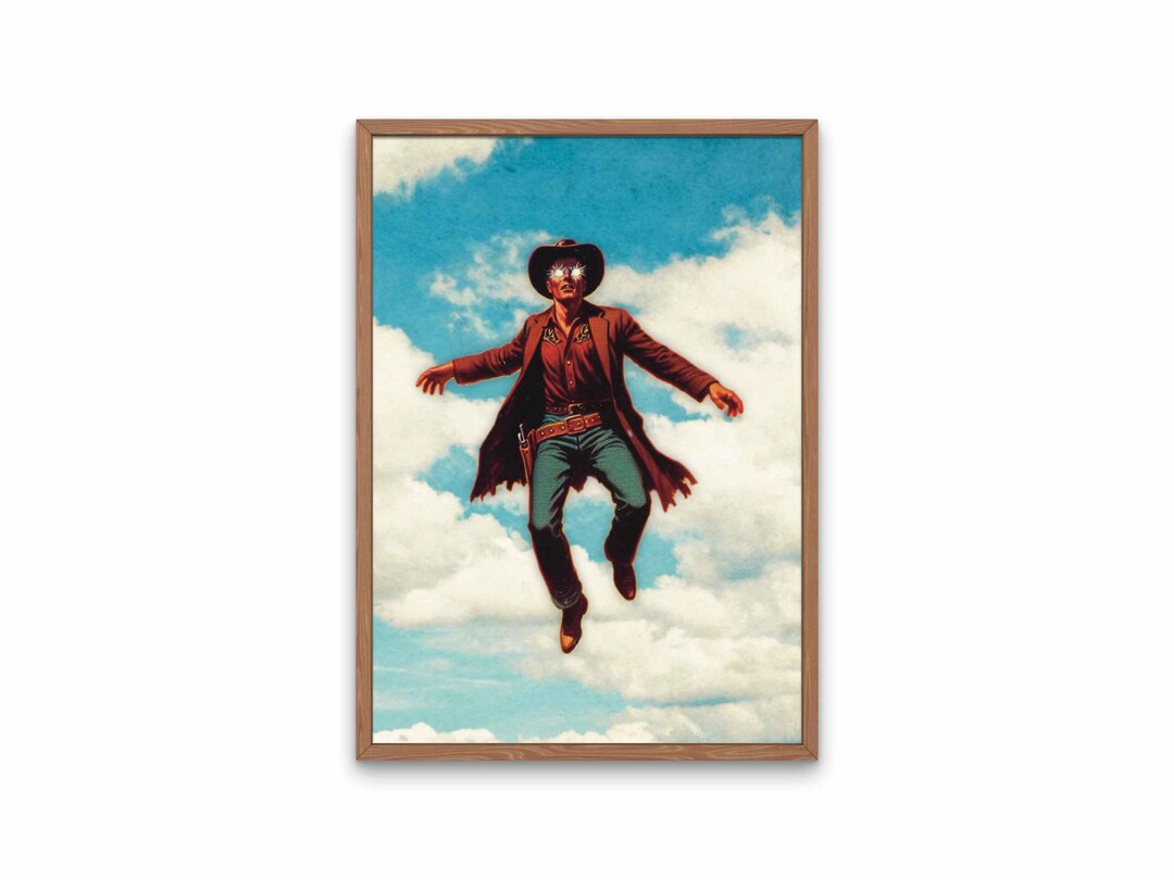 Ascending Cowboy, Retro Cowboy Art Print, Funky Western Art Print ...
