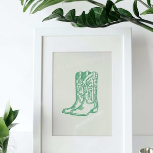 Green Distressed Cowboy Boot Art, PRINTABLE Western Art, Vintage ...