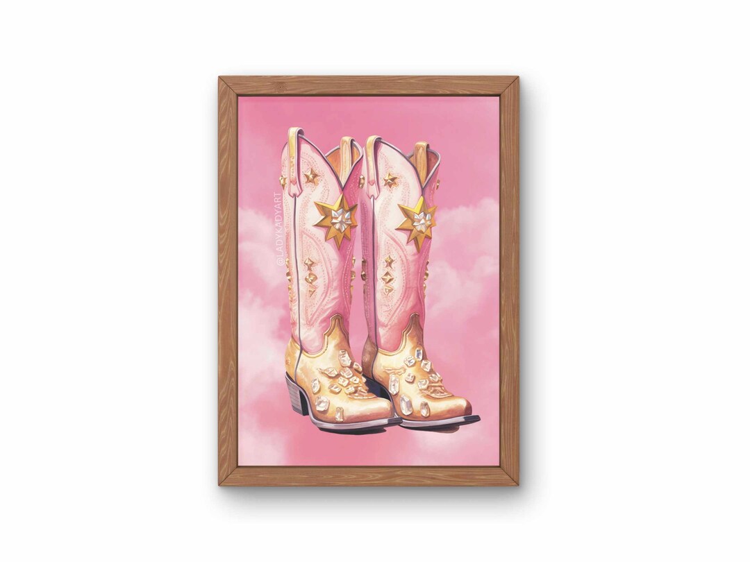Pink Cowgirl Boot Art Print: Cosmic Western Decor - Etsy