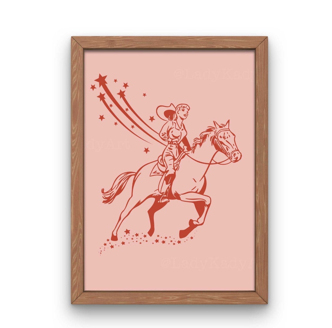 Pink Stars Retro Cowgirl Poster, Cowgirl Horse Print, PRINTABLE Western ...