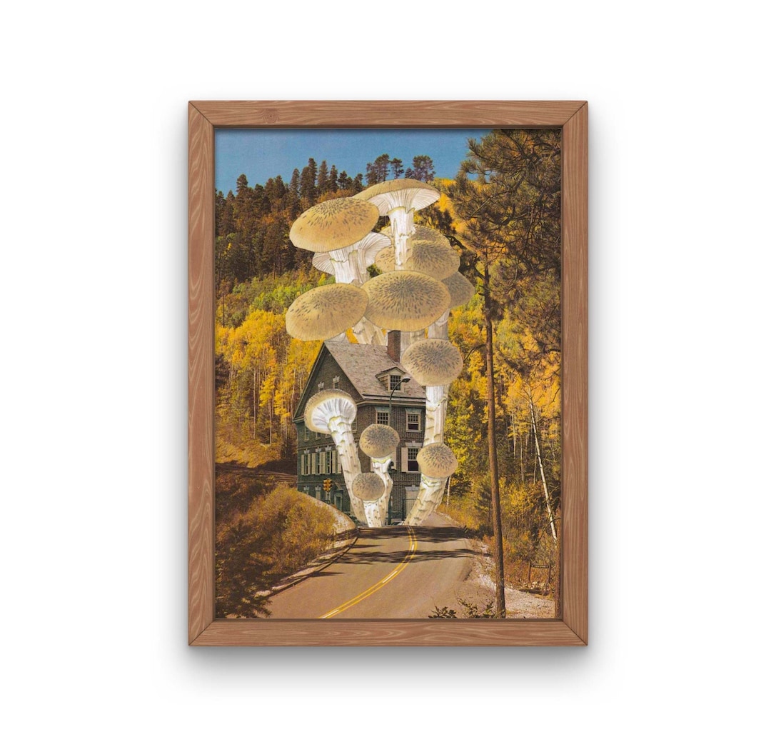 Mushroom Surreal Collage Print, Cottagecore Wall Art, Collage Art Print ...