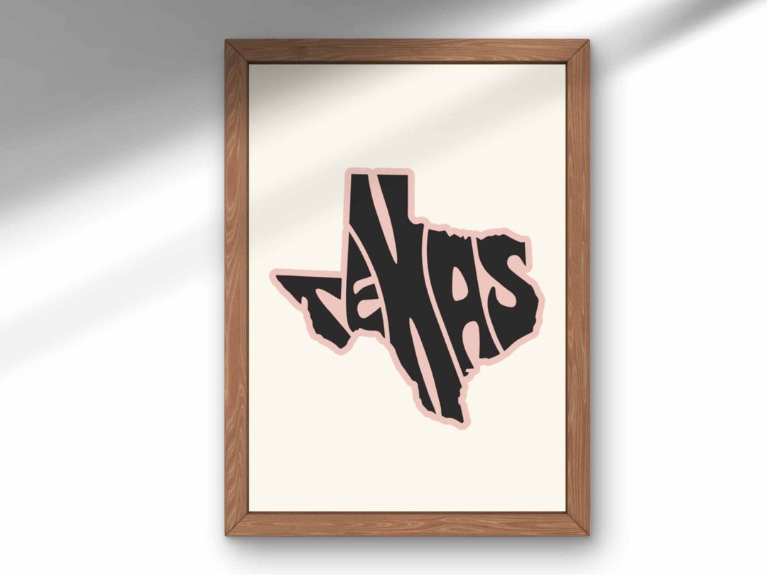 Pink Texas Typography Art Print, PRINTABLE Texas State Art, Pink Texas ...