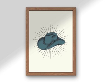 Blue Cowboy Hat Print - Etsy