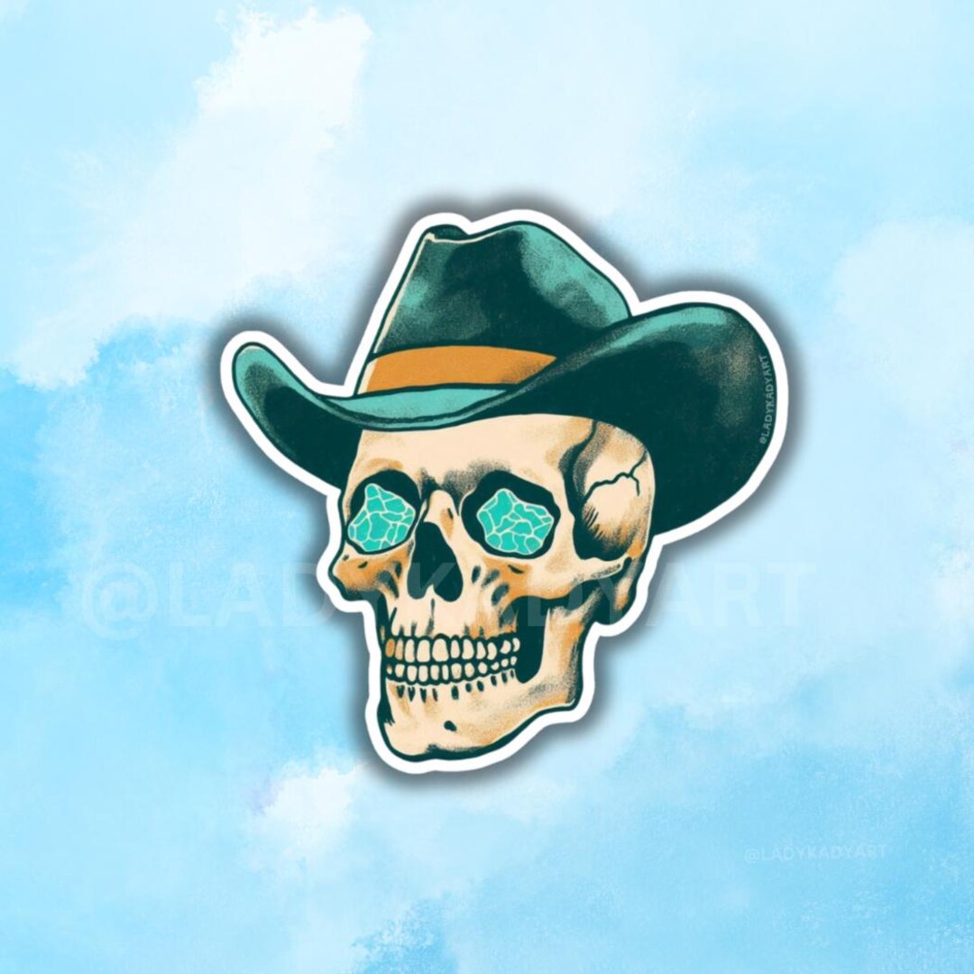 Turquoise Cowboy Skull Sticker: Western Southwestern Decor - Etsy