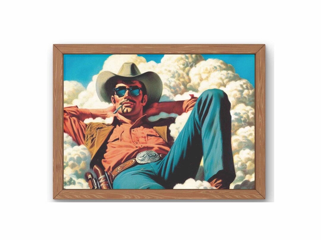 Sky High Cowboy Art, Retro Cowboy Art Print, Western Art Print, Western ...