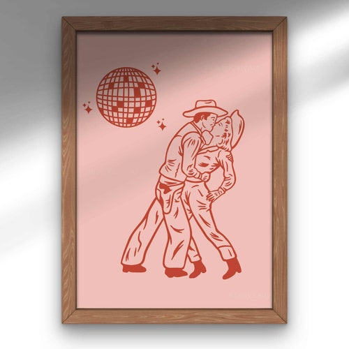 Disco Cowgirl and Cowboy Art Western Art PRINTABLE Vintage - Etsy