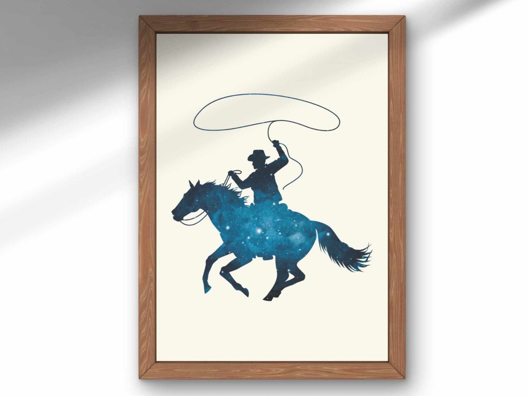 Space Cowboy Print, Midnight Blue Cowboy Art, Western PRINTABLE Art ...