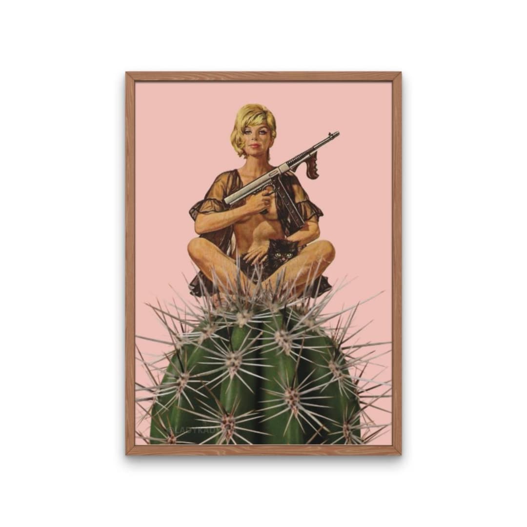 Retro Pulp Art Print: Cactus Shooter, Vintage Pinup, Eclectic Decor - Etsy