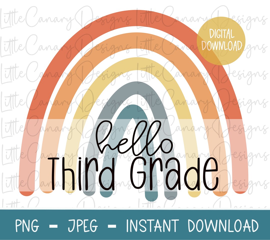 Hello Third Grade PNG Third Grade Rainbow Back to School - Etsy