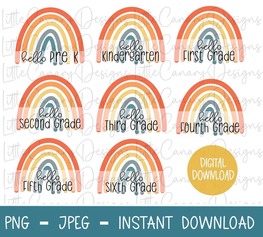Pre K Through Sixth Grade Rainbow PNG Sublimation Bundle, Digital ...