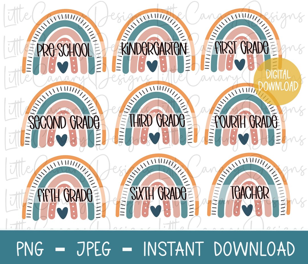 Preschool Through Sixth Grade Rainbow PNG Bundle, Sublimation Design ...