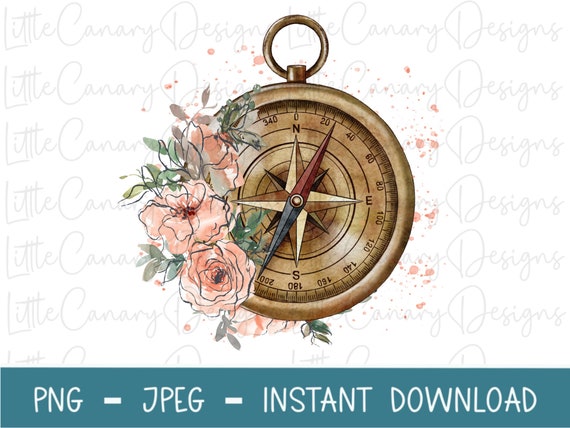 Floral Compass PNG Sublimation Design Beautiful Compass - Etsy