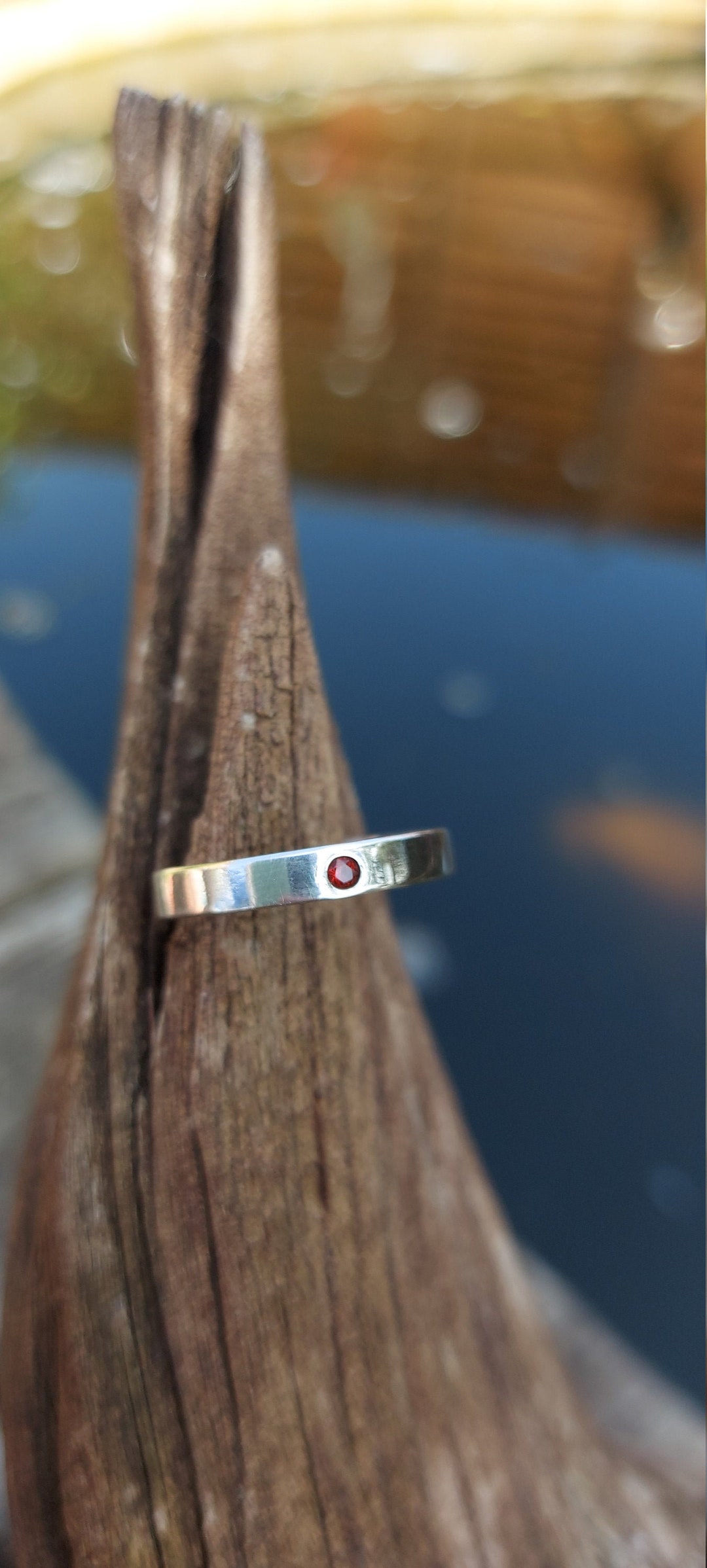 925.sterling Silver Ring With Flush Set Garnet - Etsy