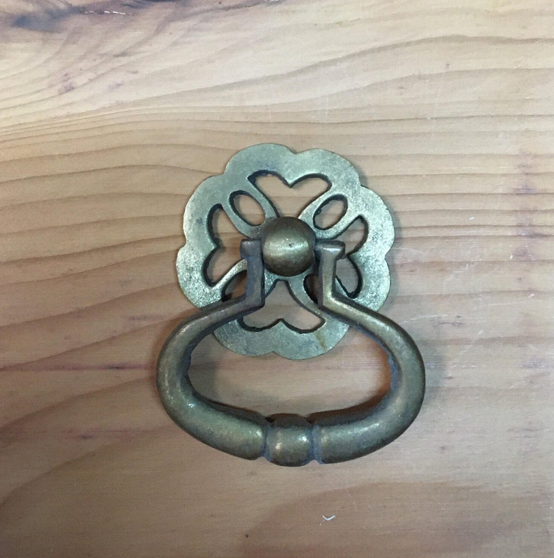 Solid Brass Antique Look Rosette Drop Dutch Pull Handle Ring Cupboard ...