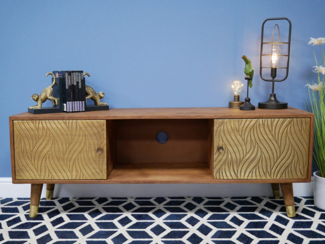 Beautiful Rustic Mango Wood TV Cabinet With Cupboards & Shelves and ...