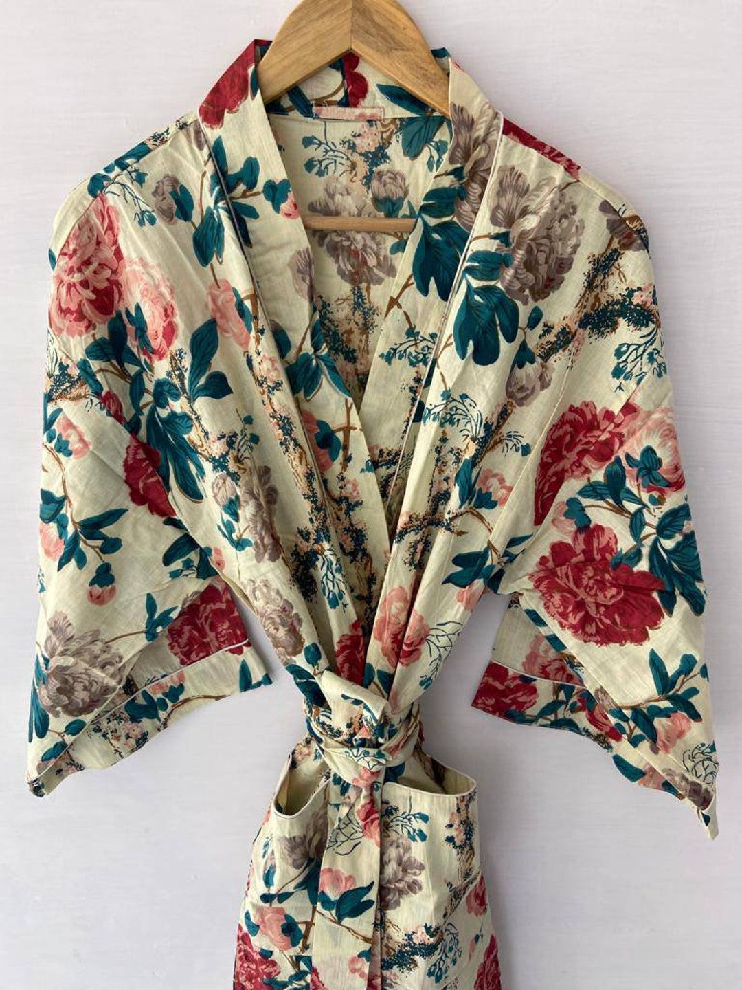Flora Print Cotton Robe Indian Robe Kimono Robe Japanese Robe Bridal ...