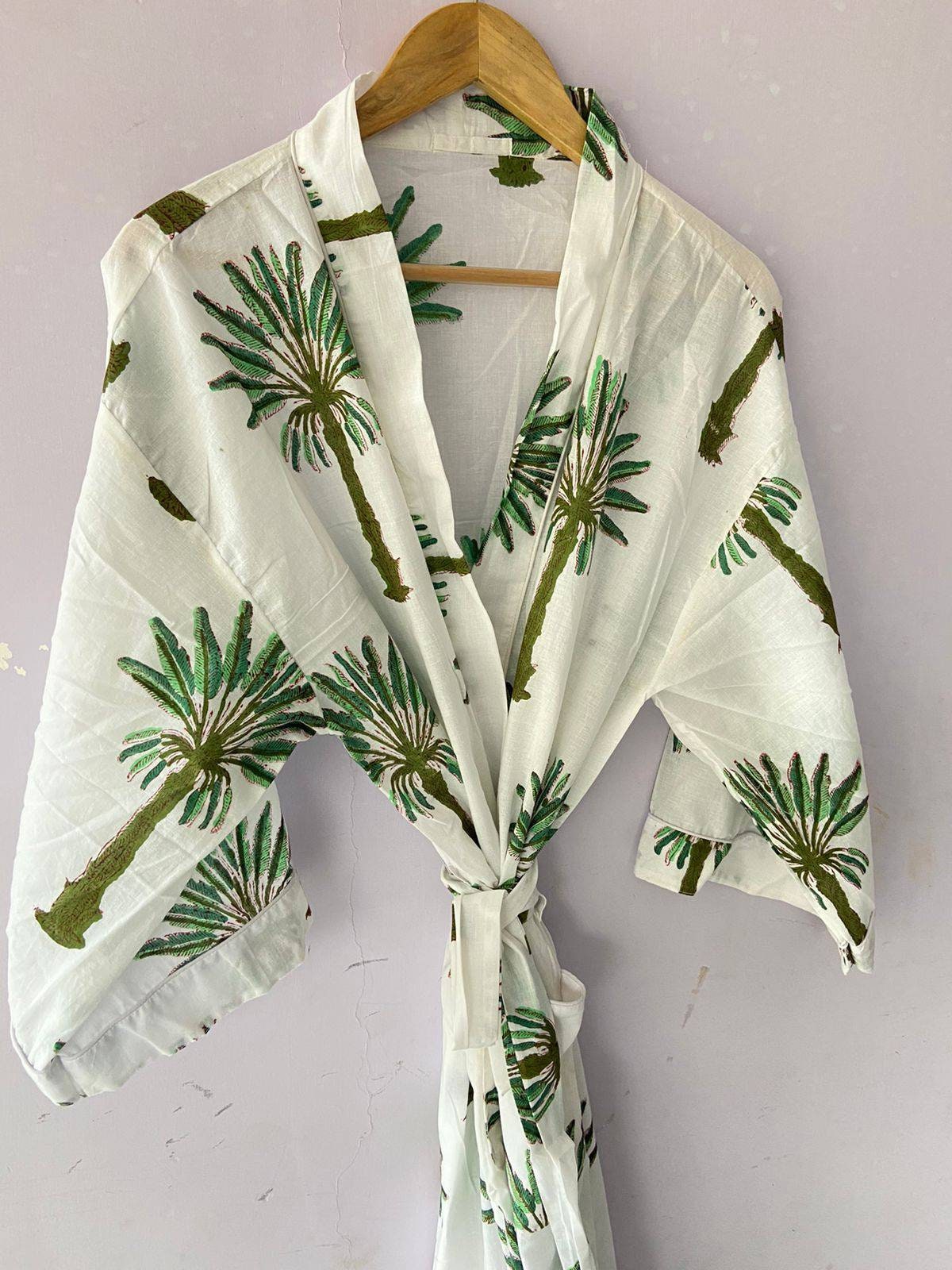 New Indian Palm Tree Print Cotton Kimono Bath Robe Japanese - Etsy