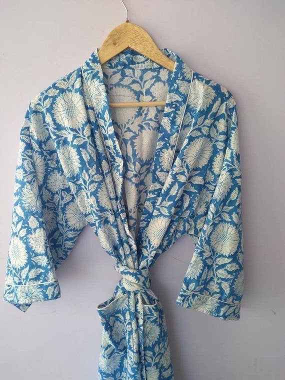 Pure Cotton Kimono Robe Nightwear Robe Handmade Indian | Etsy
