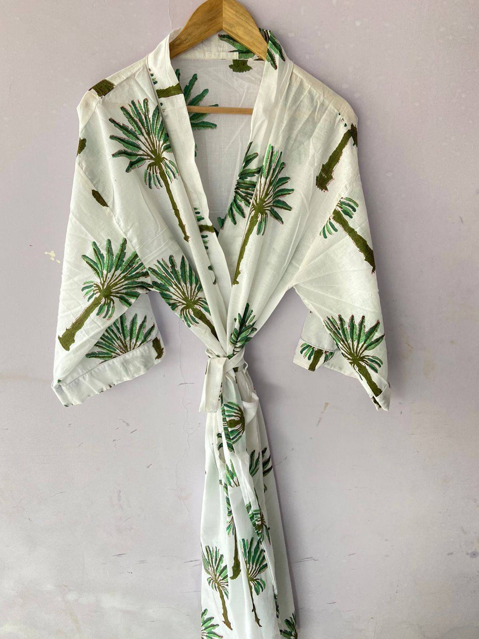 New Indian Palm Tree Print Cotton Kimono Bath Robe Japanese - Etsy
