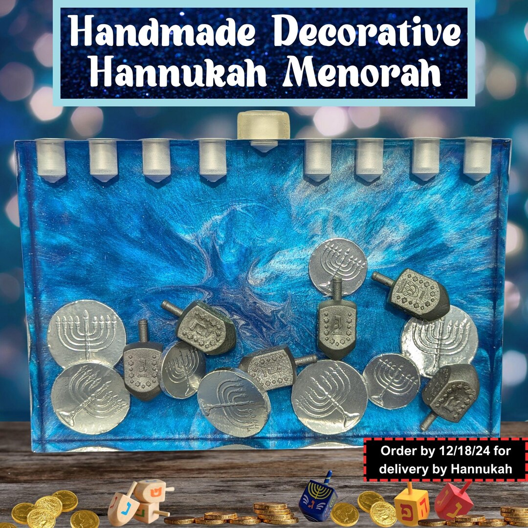 Handmade Hannukah Menorah Resin Gelt, Dreidels Unique Hanukkah Judaica ...