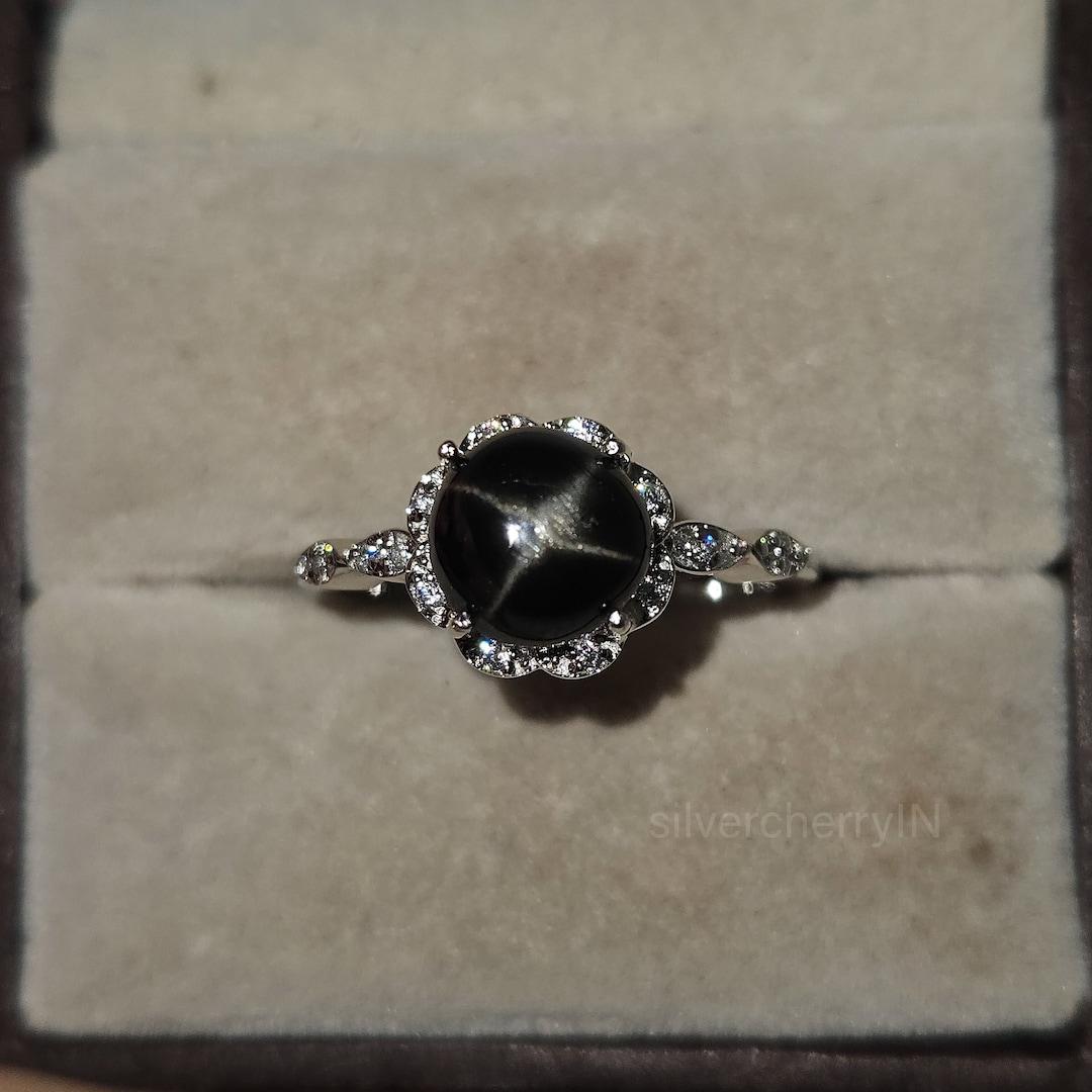 Genuine Black Star Sapphire Ring, Black Star Ring, Sterling Silver Ring ...