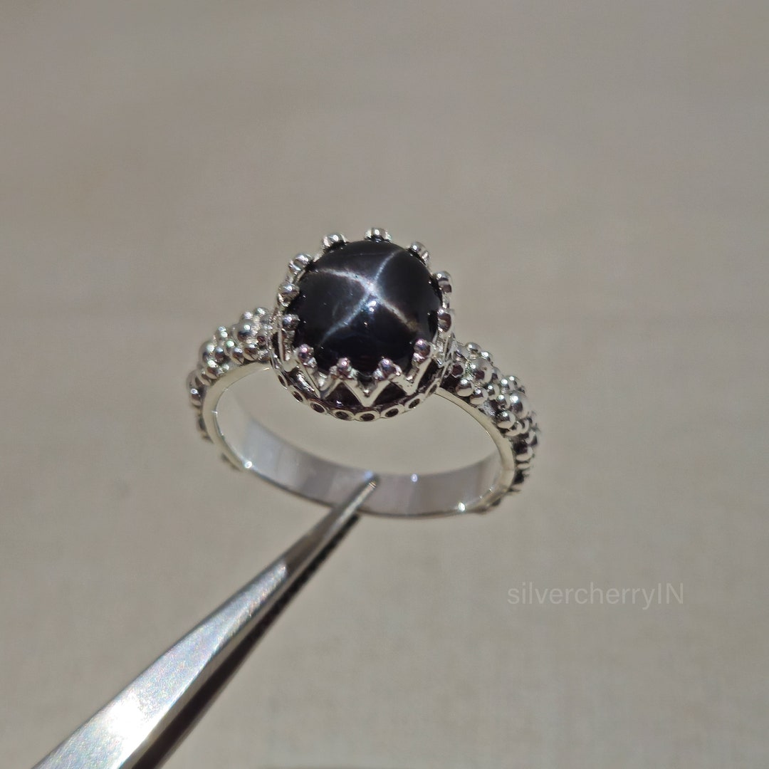 Vintage Black Star Sapphire Ring, Stackable Ring, 925 Sterling Silver ...