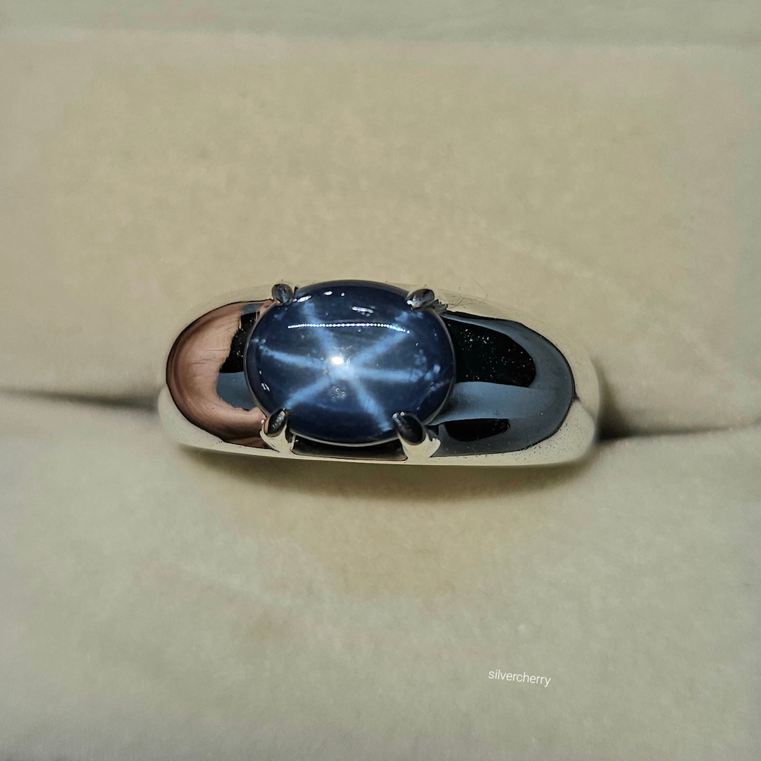 Men Genuine Blue Star Sapphire Band, Star Gemstone Ring , 6rays Star ...