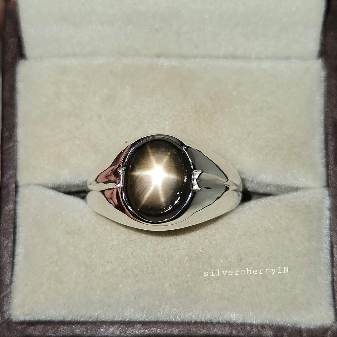 Genuine Black Star Sapphire Ring: Unisex Sterling Silver Band - Etsy