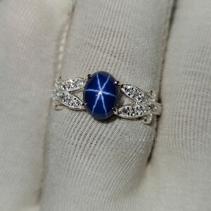 Combo Blue Star Sapphire Ring Oval Cut Blue Gemstone Ring Silver Blue ...